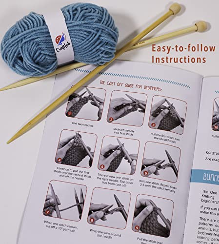 CraftLab Knitting Kit for Beginners, Kids and Adults Includes All Knitting Supplies: Wool Yarn, Wooden Knitting Needles, Yarn Needle and Instructions – Fantastic Gift