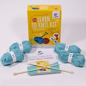 CraftLab Knitting Kit for Beginners, Kids and Adults Includes All Knitting Supplies: Wool Yarn, Wooden Knitting Needles, Yarn Needle and Instructions – Fantastic Gift