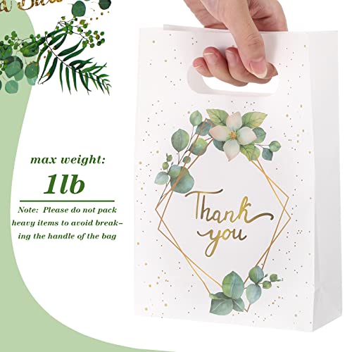 60 Pcs Greenery Eucalyptus Thank You Bags Thank You Gift Bags with Handles, Thank You Paper Bags Bulk for Business, Party, Merchandise, Boutique, Wedding, Birthday