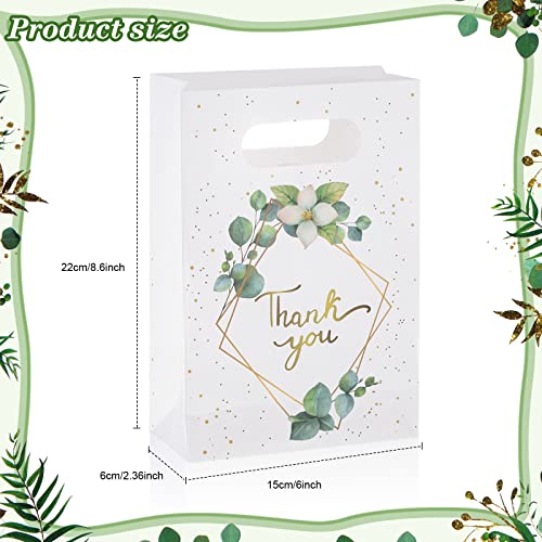 60 Pcs Greenery Eucalyptus Thank You Bags Thank You Gift Bags with Handles, Thank You Paper Bags Bulk for Business, Party, Merchandise, Boutique, Wedding, Birthday