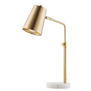 vonluce gold desk lamp with led bulb adjustable, antique brass metal table lamp marble base, mid century modern reading lamp office, 20″ industrial task lamp work lamp for reading bedroom