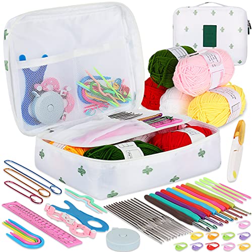 Coopay 58 Piece Crochet Kit with Yarn and Knitting Accessories Set, Cute Knitting Kit for Beginners Include Soft Grip Crochet Hooks, Lace Crochet Needles, Crochet Yarn Balls, Cable Needles & More