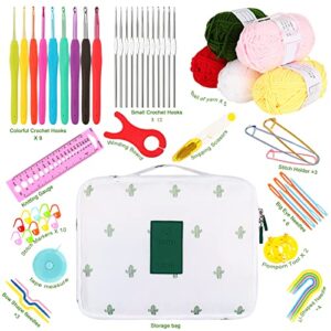 Coopay 58 Piece Crochet Kit with Yarn and Knitting Accessories Set, Cute Knitting Kit for Beginners Include Soft Grip Crochet Hooks, Lace Crochet Needles, Crochet Yarn Balls, Cable Needles & More