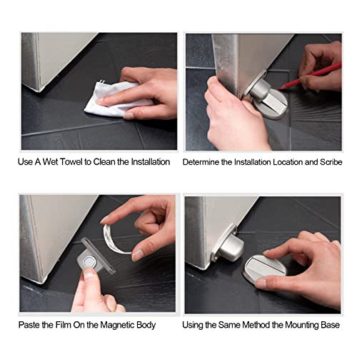 GGIENRUI Magnetic Door Stopper Floor Door Stop Magnetic Heavy Duty Door Holder for Keep Door Open with 3M Self Adhesive and Conceal Screw Mount, 2pcs, Silver