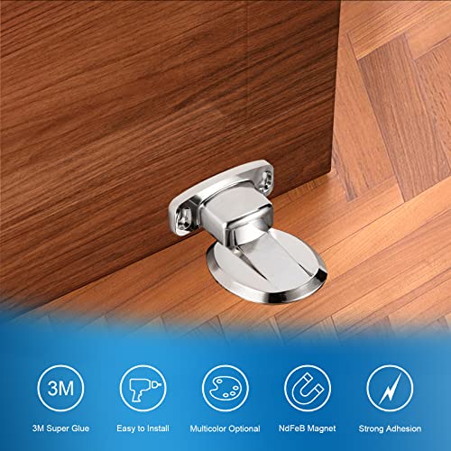 GGIENRUI Magnetic Door Stopper Floor Door Stop Magnetic Heavy Duty Door Holder for Keep Door Open with 3M Self Adhesive and Conceal Screw Mount, 2pcs, Silver