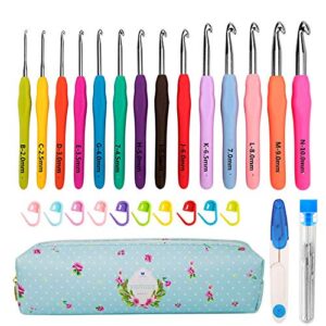 14 size crochet hooks set,2mm(b)-10mm(n) ergonomic crochet hooks with case for arthritic hands, extra long crochet needles