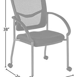 Office Star ProGrid Deluxe Stackable Visitor's Chair with Breathable Back and Padded Lumbar Support Seat, with Rolling Casters, Coal FreeFlex