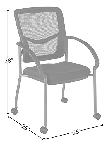 Office Star ProGrid Deluxe Stackable Visitor's Chair with Breathable Back and Padded Lumbar Support Seat, with Rolling Casters, Coal FreeFlex