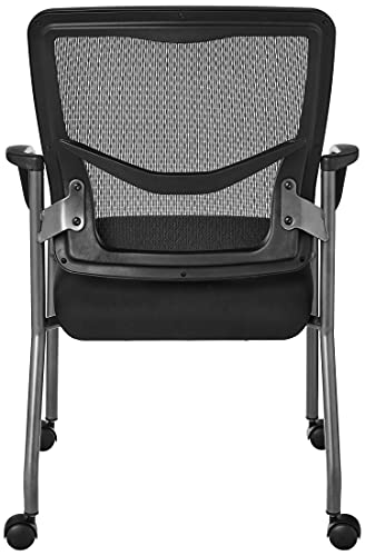 Office Star ProGrid Deluxe Stackable Visitor's Chair with Breathable Back and Padded Lumbar Support Seat, with Rolling Casters, Coal FreeFlex