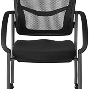 Office Star ProGrid Deluxe Stackable Visitor's Chair with Breathable Back and Padded Lumbar Support Seat, with Rolling Casters, Coal FreeFlex