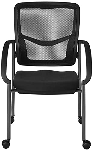 Office Star ProGrid Deluxe Stackable Visitor's Chair with Breathable Back and Padded Lumbar Support Seat, with Rolling Casters, Coal FreeFlex