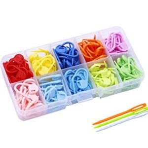 SUZUYO Stitch Markers 10 Colors Knitting Crochet Locking 120Pcs Stitch Needle Clip Counter with 3 Plastic Needle Randomly (Multicolor-120 pcs)