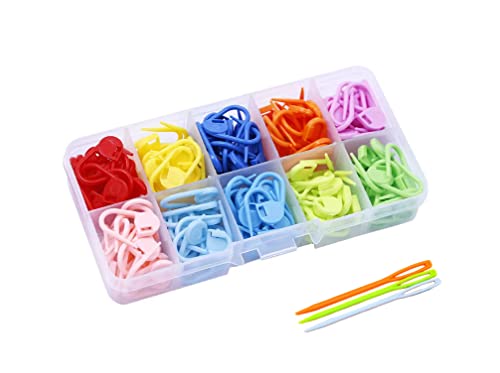 SUZUYO Stitch Markers 10 Colors Knitting Crochet Locking 120Pcs Stitch Needle Clip Counter with 3 Plastic Needle Randomly (Multicolor-120 pcs)