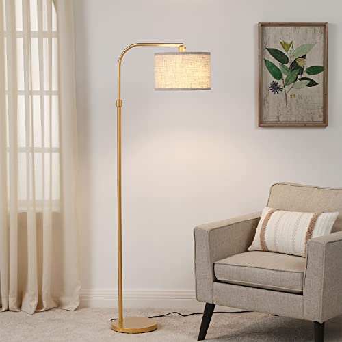 EDISHINE Modern Arched Floor Lamp, Arc Standing Tall Lamp with Adjustable Linen Lampshade, Corner Reading Light for Living Room, Bedroom, Office, 62" (Gold)