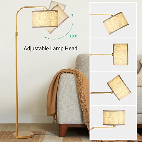 EDISHINE Modern Arched Floor Lamp, Arc Standing Tall Lamp with Adjustable Linen Lampshade, Corner Reading Light for Living Room, Bedroom, Office, 62" (Gold)