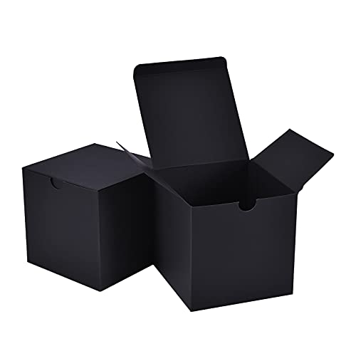 NIGNYA 4x4x4 Gift Boxes, Small Gift Boxes 50 PCS, Black Kraft Paper Box with Lid for Party Favor, Ornaments, Bridesmaid Proposal, Bakery Cookies,Candle Boxes Packaging