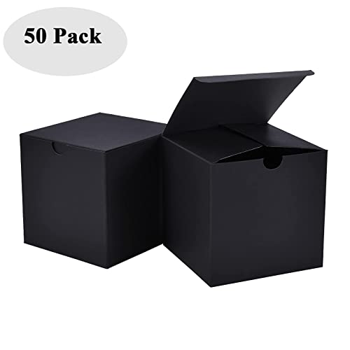 NIGNYA 4x4x4 Gift Boxes, Small Gift Boxes 50 PCS, Black Kraft Paper Box with Lid for Party Favor, Ornaments, Bridesmaid Proposal, Bakery Cookies,Candle Boxes Packaging