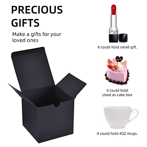 NIGNYA 4x4x4 Gift Boxes, Small Gift Boxes 50 PCS, Black Kraft Paper Box with Lid for Party Favor, Ornaments, Bridesmaid Proposal, Bakery Cookies,Candle Boxes Packaging