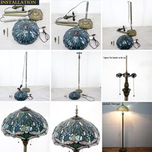 WERFACTORY Tiffany Floor Lamp Crystal Bead White Stained Glass Standing Reading Light 16X16X64 Inches Antique Pole Corner Lamp Decor Bedroom Living Room Home Office S508W Series