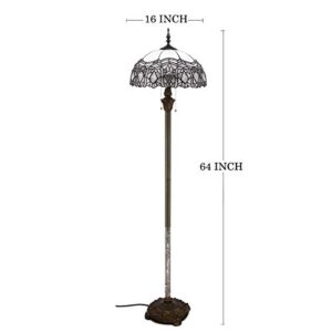 WERFACTORY Tiffany Floor Lamp Crystal Bead White Stained Glass Standing Reading Light 16X16X64 Inches Antique Pole Corner Lamp Decor Bedroom Living Room Home Office S508W Series