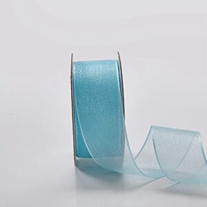 jinglestar decorative accessories 1 inch sheer chiffon ribbon perfect for crafts hair bows gift wrapping wedding party decoration and more (tiffany blue)