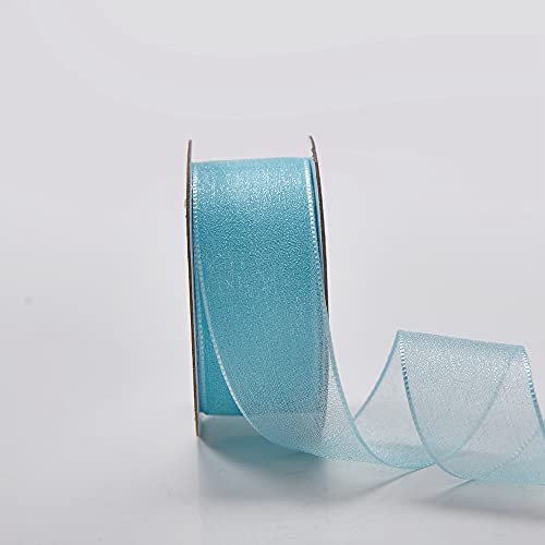 JingleStar Decorative Accessories 1 Inch Sheer Chiffon Ribbon Perfect for Crafts Hair Bows Gift Wrapping Wedding Party Decoration and More (Tiffany Blue)