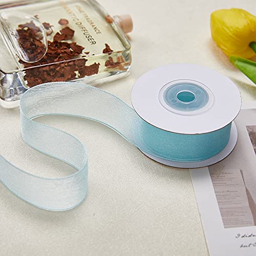 JingleStar Decorative Accessories 1 Inch Sheer Chiffon Ribbon Perfect for Crafts Hair Bows Gift Wrapping Wedding Party Decoration and More (Tiffany Blue)