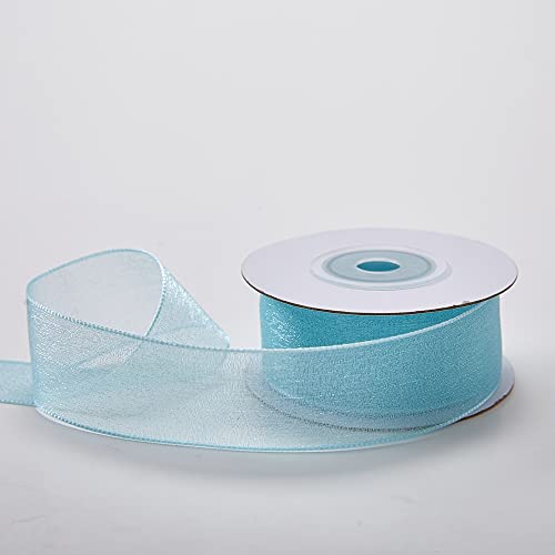 JingleStar Decorative Accessories 1 Inch Sheer Chiffon Ribbon Perfect for Crafts Hair Bows Gift Wrapping Wedding Party Decoration and More (Tiffany Blue)