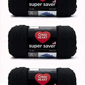 Red Heart Super Saver Yarn, 3 Pack, Black 3 Count