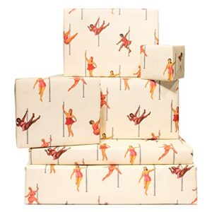 central 23 pin up wrapping paper for women – 6 sheets of birthday gift wrap for her – pole dancing – dancers – female – feminine – beige orange – recyclable