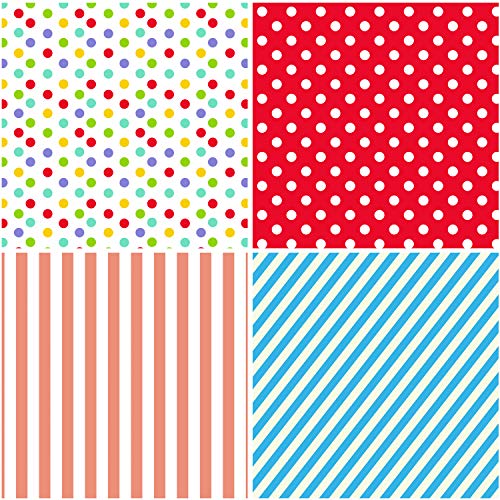 WRAPAHOLIC Wrapping Paper Roll - Stripes and Polka Dots Print with Cut Lines for Birthday, Holiday, Baby Shower - 4 Rolls - 30 inch X 120 inch Per Roll