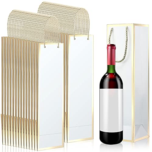 50 Pack Wine Bags Wine Bottles Gift Bags with Handles 13.8x3.8x3.8 Inch Reusable Liquor Bags with Gold Foil Print Kraft Bags Paper Wine Bottle Bag Gift for Birthday Party Wedding Bridal Shower (White)