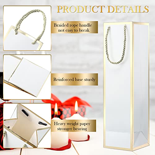 50 Pack Wine Bags Wine Bottles Gift Bags with Handles 13.8x3.8x3.8 Inch Reusable Liquor Bags with Gold Foil Print Kraft Bags Paper Wine Bottle Bag Gift for Birthday Party Wedding Bridal Shower (White)