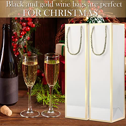 50 Pack Wine Bags Wine Bottles Gift Bags with Handles 13.8x3.8x3.8 Inch Reusable Liquor Bags with Gold Foil Print Kraft Bags Paper Wine Bottle Bag Gift for Birthday Party Wedding Bridal Shower (White)