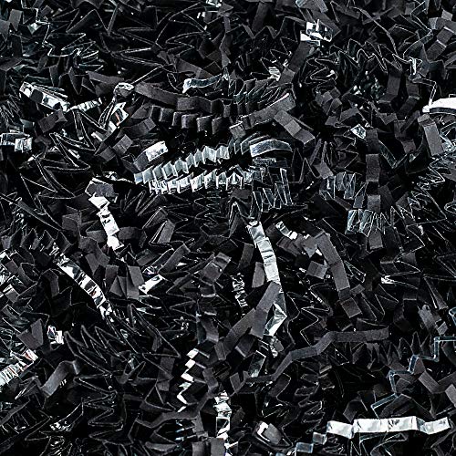 MagicWater Supply Crinkle Cut Paper Shred Filler (4 oz) for Gift Wrapping & Basket Filling - Black & Silver