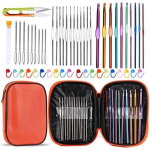 imzay 54 pcs crochet needles set, crochet hooks kit with storage case, ergonomic knitting needles blunt needles stitch marker diy hand knitting craft art tools for beginners