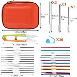 IMZAY 54 Pcs Crochet Needles Set, Crochet Hooks Kit with Storage Case, Ergonomic Knitting Needles Blunt Needles Stitch Marker DIY Hand Knitting Craft Art Tools for Beginners