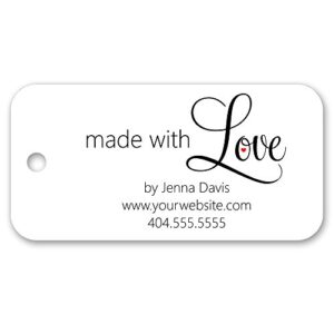 made with love custom personalized bag tags – for gifts, favors, crafts, business, or handmade products 3″ x 1.5″ – 30ct