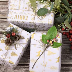 Whaline Christmas Gold Gift Tissue Wrap Paper Set, 120 Sheets Xmas Tree, Reindeer, Snowflake Design for Holiday Wrapping Paper DIY and Craft, 14" x 20"