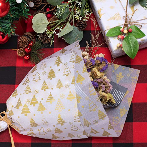 Whaline Christmas Gold Gift Tissue Wrap Paper Set, 120 Sheets Xmas Tree, Reindeer, Snowflake Design for Holiday Wrapping Paper DIY and Craft, 14" x 20"