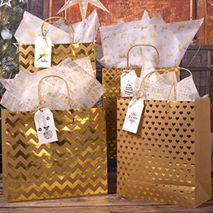 Whaline Christmas Gold Gift Tissue Wrap Paper Set, 120 Sheets Xmas Tree, Reindeer, Snowflake Design for Holiday Wrapping Paper DIY and Craft, 14" x 20"