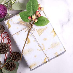 Whaline Christmas Gold Gift Tissue Wrap Paper Set, 120 Sheets Xmas Tree, Reindeer, Snowflake Design for Holiday Wrapping Paper DIY and Craft, 14" x 20"