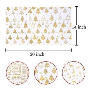 Whaline Christmas Gold Gift Tissue Wrap Paper Set, 120 Sheets Xmas Tree, Reindeer, Snowflake Design for Holiday Wrapping Paper DIY and Craft, 14" x 20"