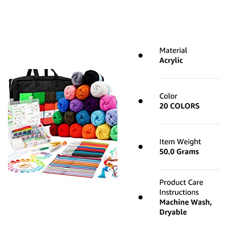 20 Large Acrylic Yarn Skeins-105 PCS Crochet Kit with Hooks Yarn Set, Premium Bundle Includes 2000 Yards Yarn Balls, Needles, Accessories, Ideal Starter Pack for Kids Adults Beginner Professionals