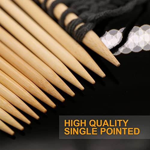 36PCS Bamboo Knitting Needles Set, BetyBedy Single Pointed Knitting Needles, 9 Inches Length Knitting Crochet Supplies for Beginners Handmade (18 Sizes from 2.0mm-10.0mm)