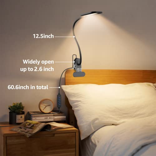 Dpower Desk Lamp with Clamp, 8W Clip on Light with 3 Lighting Modes, 10 Brightness Level, Eye-Caring Reading Lamp, Flexible Gooseneck Clamp Lamp, USB Desk Light for Bed Headboard Home Office Workbench