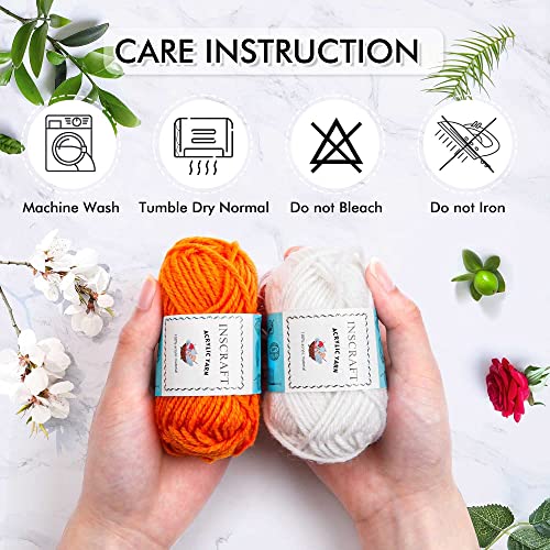 Inscraft 62 Acrylic Yarn Skeins, 2170 Yards Yarn for Knitting and Crochet, Includes 2 Crochet Hooks,2 Weaving Needles,10 Stitch Markers, Perfect Crochet Beginner Kit for for Adults Kids