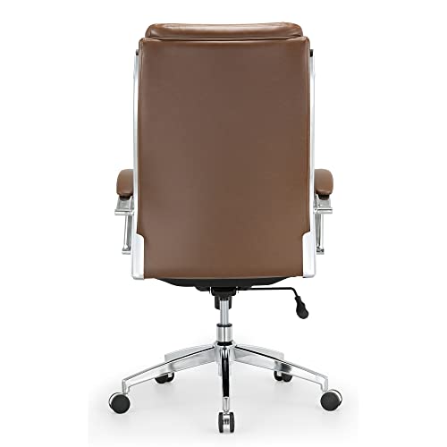 Realspace® Modern Comfort Verismo Bonded Leather High-Back Executive Chair, Brown/Chrome