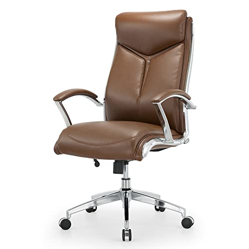 Realspace® Modern Comfort Verismo Bonded Leather High-Back Executive Chair, Brown/Chrome