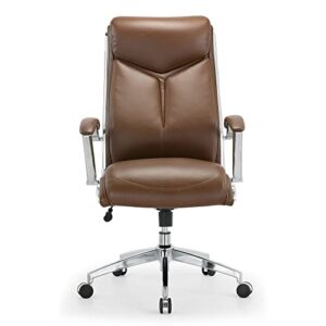 Realspace® Modern Comfort Verismo Bonded Leather High-Back Executive Chair, Brown/Chrome